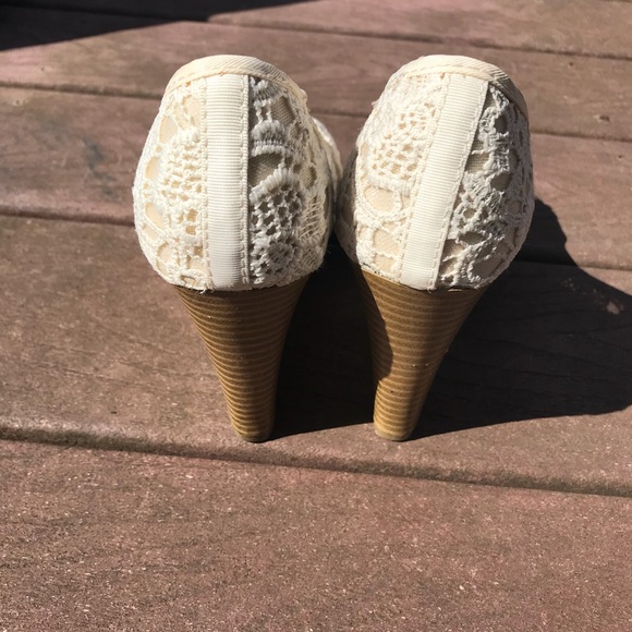 Shoes | Crochet Cream Colored High Wedges Pre Loved Cute | Poshmark